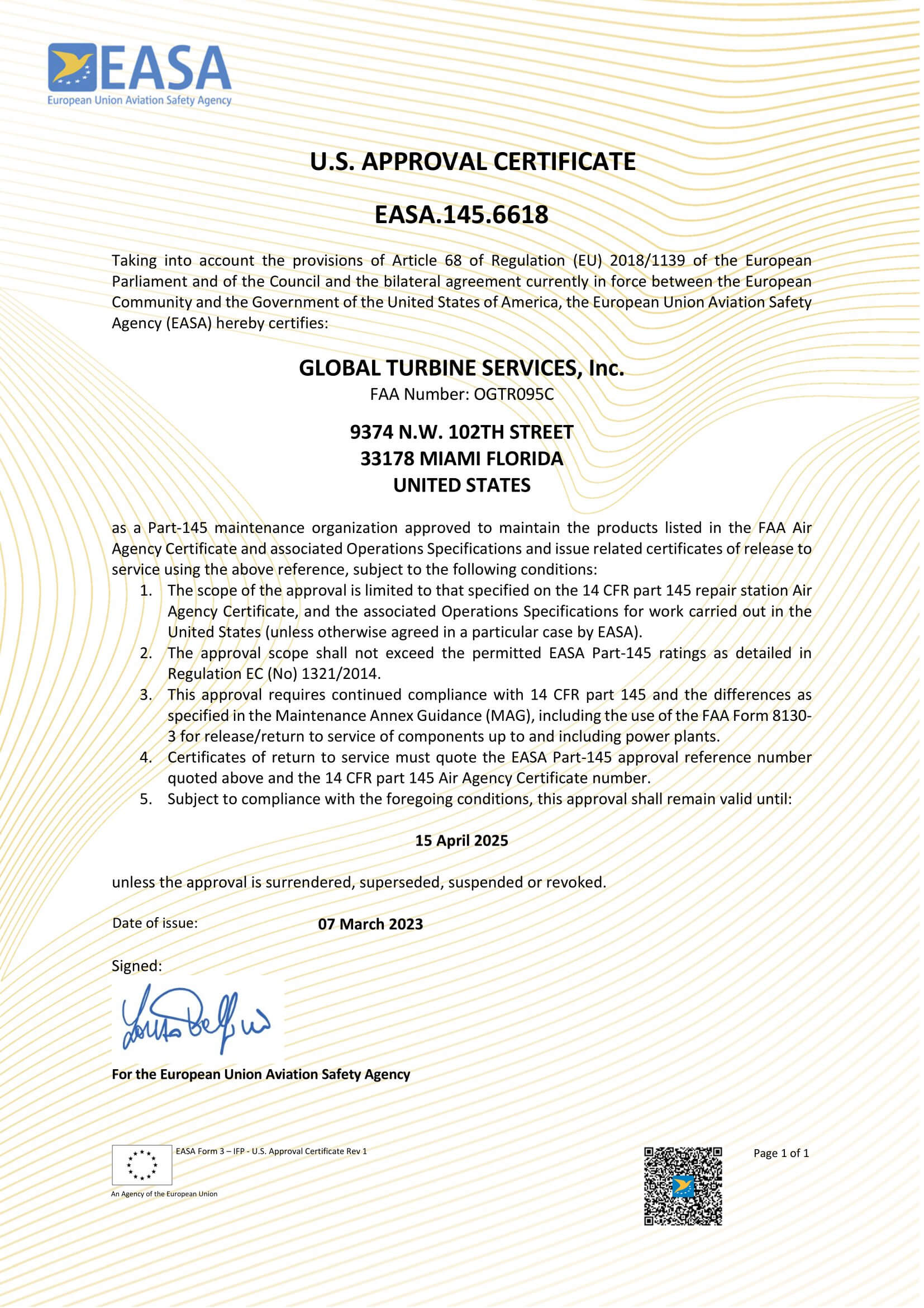 Certifications | Global Turbine Services, Inc. (GTS)